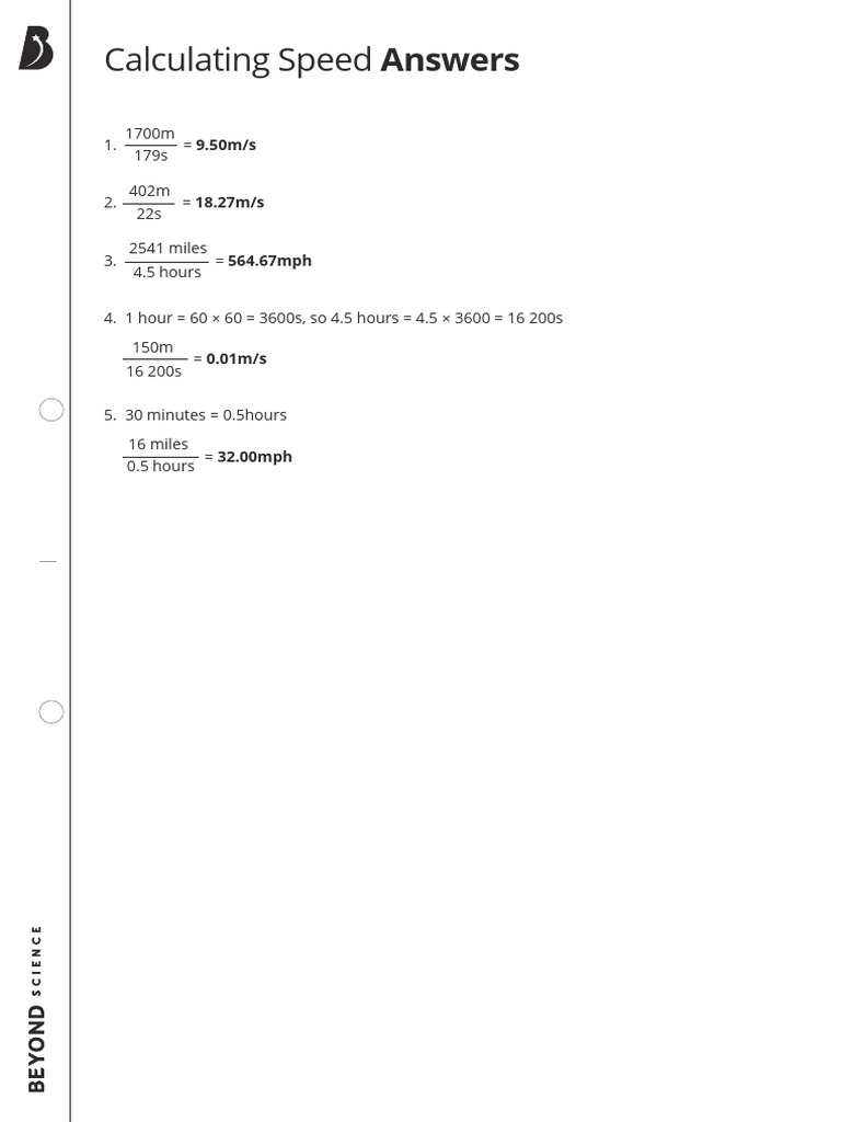 Calculating Speed Activity Sheet - Answers | PDF