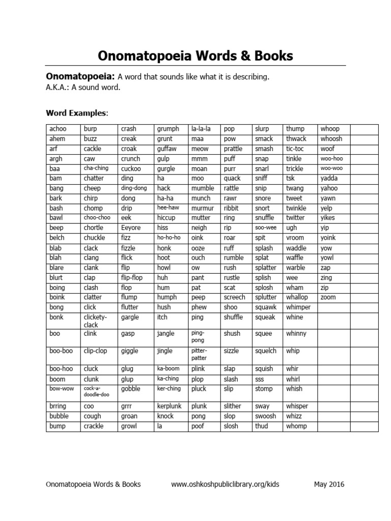 Onomatopoeia Words and Books Guide | PDF