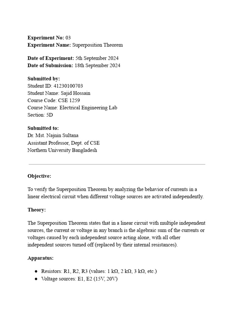 Lab Report-3 Sajid 703 | PDF | Electrical Network | Resistor Lab Report-3 Sajid 703 | PDF | Electrical Network | Resistor