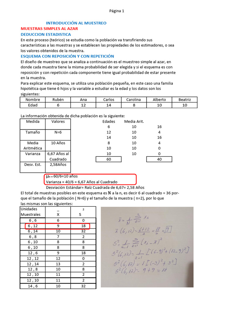 Muestreo Simple al Azar y Estadística | PDF | Diferencia | Muestreo ...