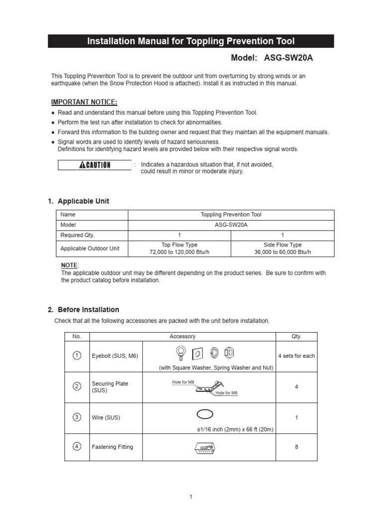 Lit 12012277 Im Topplingpreven Tool VRF (Asg-Sw20a) | PDF | Screw | Nut ...