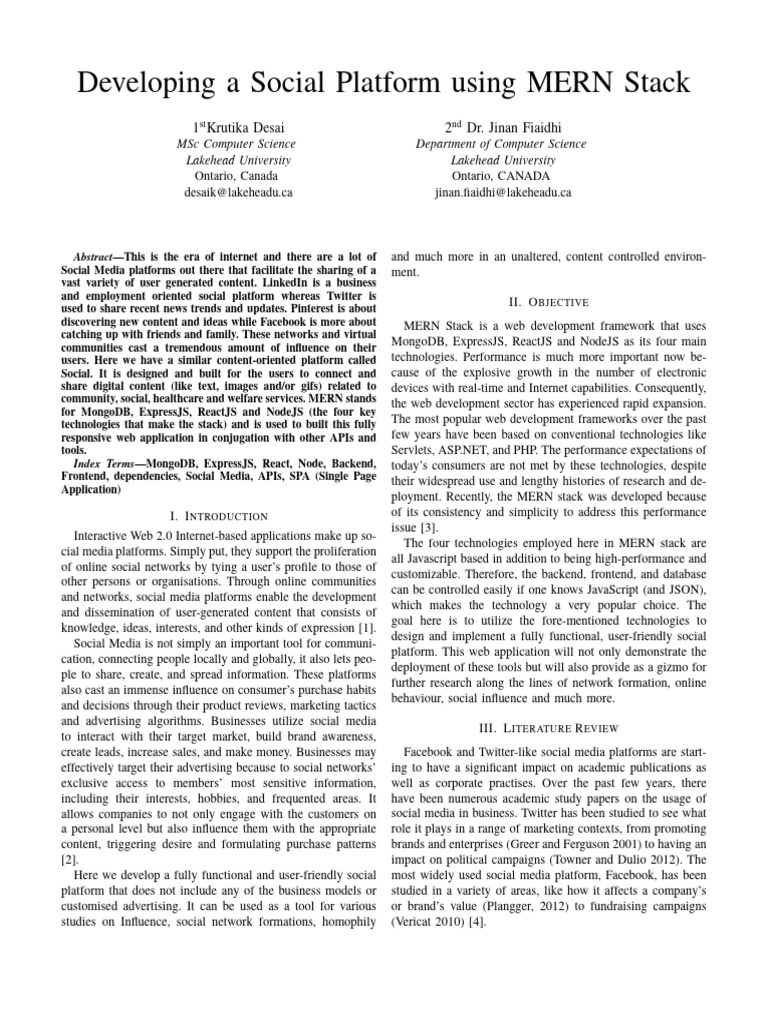 Developing A Social Platform Using MERN Stack | PDF | World Wide Web | Internet & Web