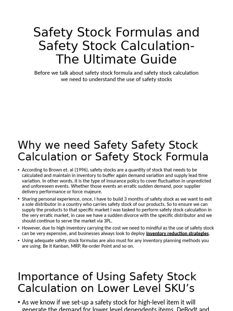 Safety Stock Formulas and Safety Stock Calculation | PDF | Standard ...
