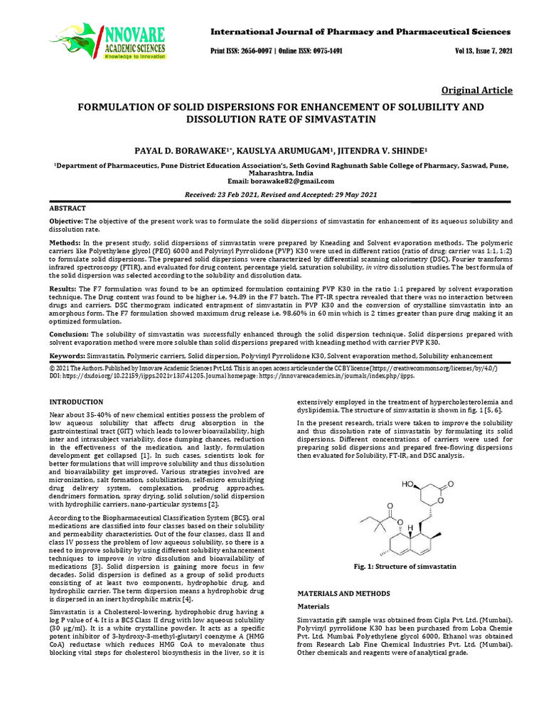 Formulation of Solid Dispersions For Enh | PDF | Solubility ...