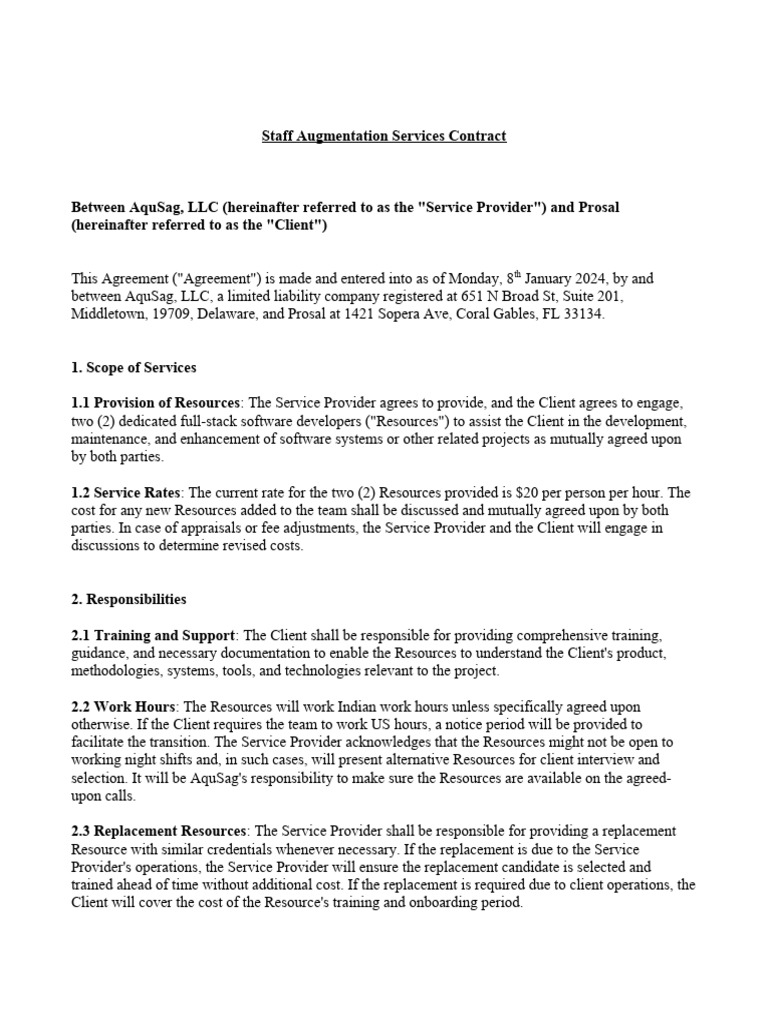 Staff Augmentation Services Contract - Prosal | PDF | Non Disclosure ...