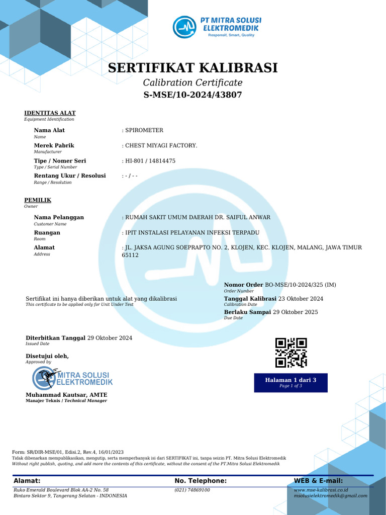 S-Mse.10-2024.43807 - Spirometer - Ipit Instalasi Pelayanan Infeksi Terpadu | PDF