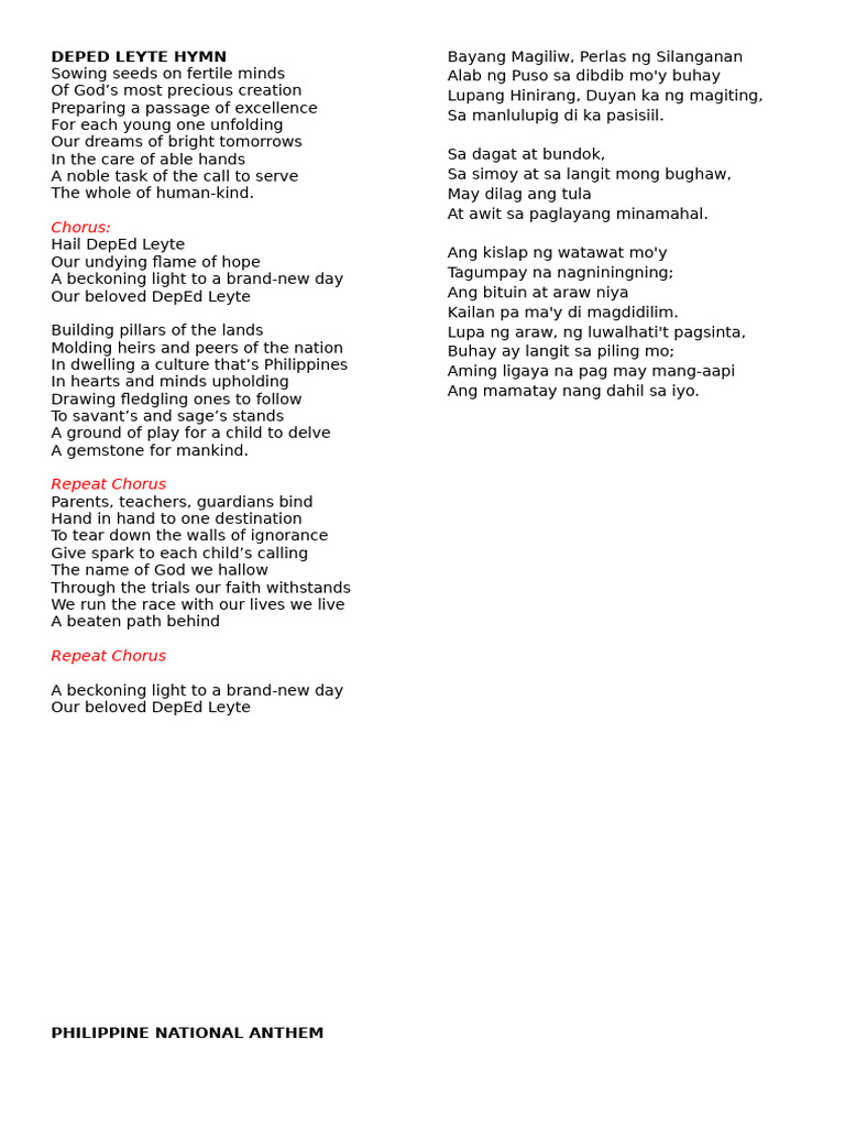 Deped Leyte Hymn | PDF | Poetry