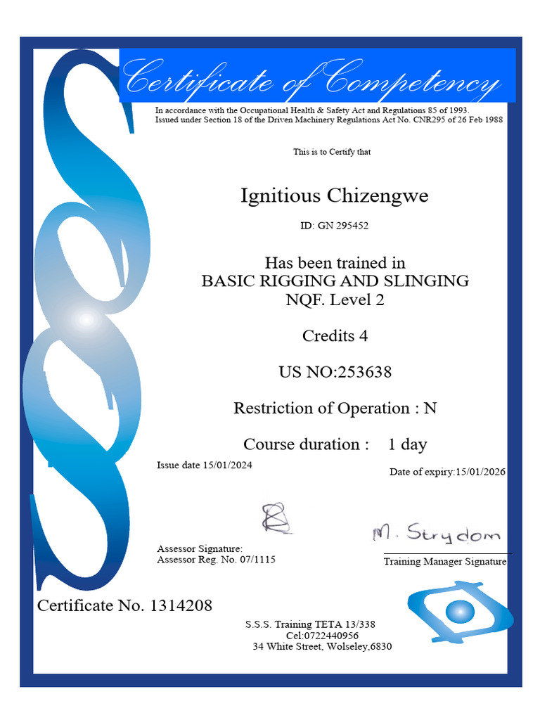 Basic Rigging and Slinging Certificate | PDF