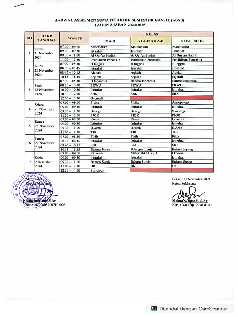 Jadwal Asas Ganjil 2024 | PDF