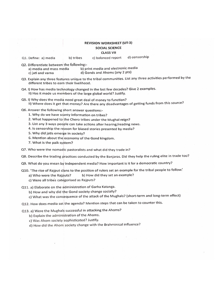 Class 7 UT-3 Revision SST | PDF