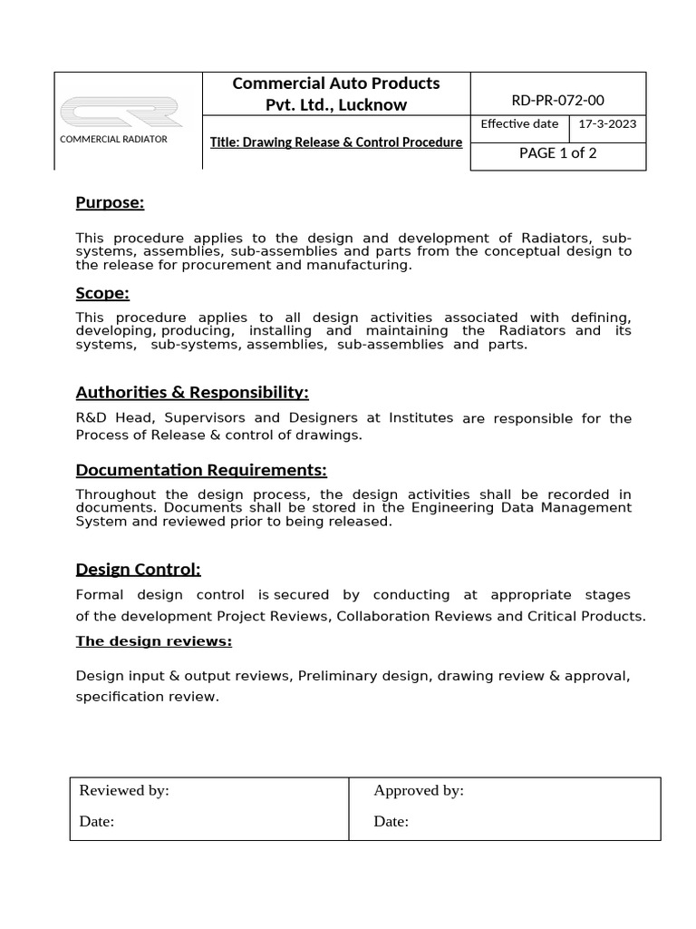 DRg. Release & Control Procedure | PDF | Specification (Technical Standard)