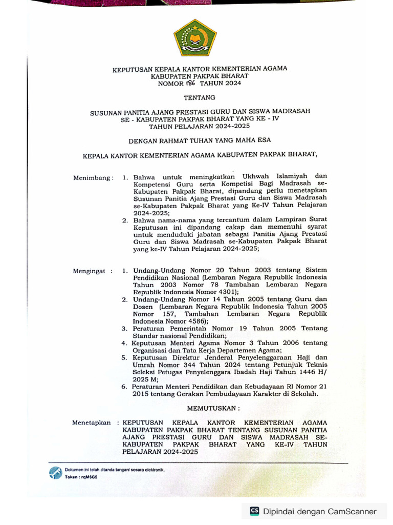 SK Panitia Ajang Prestasi Siswa MIN Kemenag | PDF