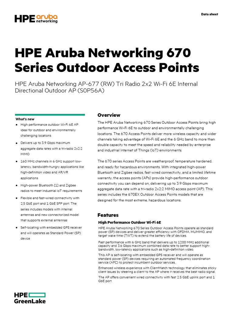 HPE Aruba Networking AP-677 (RW) Tri Radio 2x2 Wi-Fi 6E Internal ...