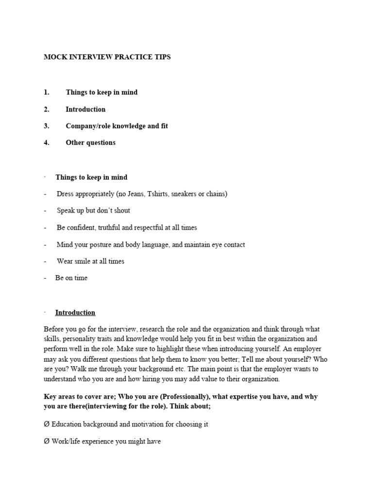 Mock Interview Practice Tips | PDF | Employment | Psychology