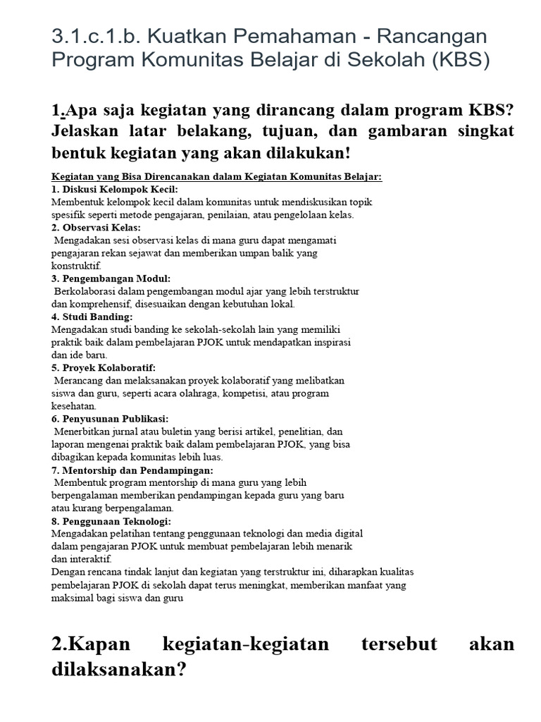 Program Komunitas Belajar Sekolah | PDF | Karier & Perkembangan | Seni