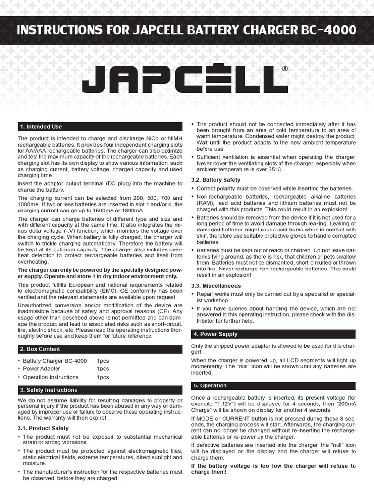 BC 4000 Manual - UK | PDF | Rechargeable Battery | Battery Charger