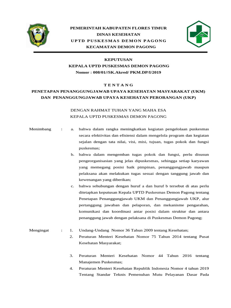 2.3.1.EP.2. SK Kapus TTG Penetapan Penanggung Jawab UKM Dan UKP | PDF | Kesehatan Holistik