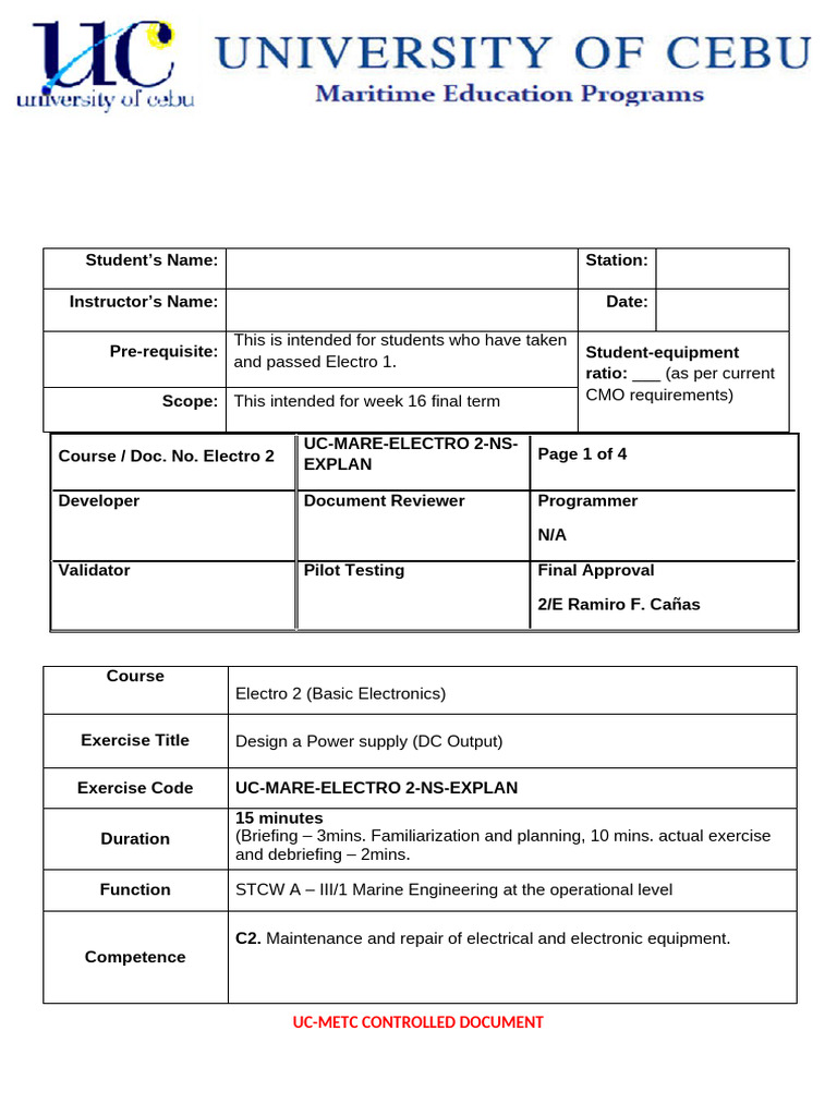 Electro 2 ExPlan Final Practical Exam | PDF | Power Supply | Electrical ...