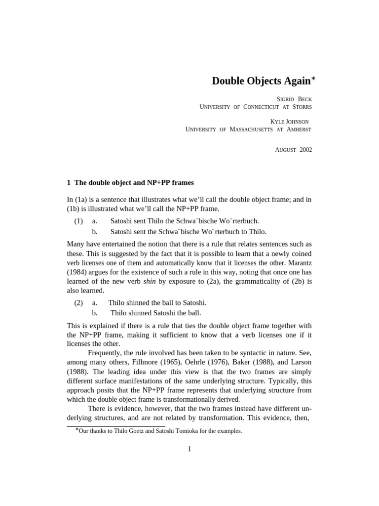Double Objects Again | PDF | Syntax | Clause