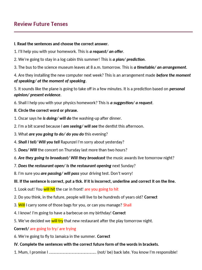 Review Future Tenses | PDF | Language Arts & Discipline