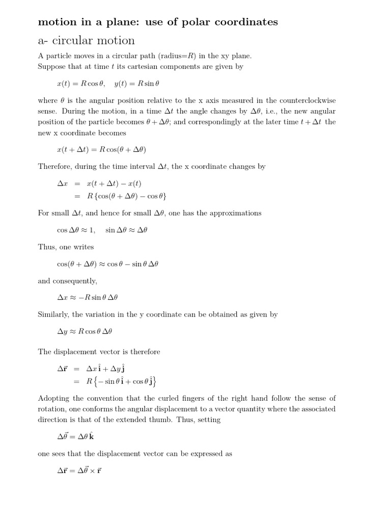 Motion in Polar Coordinates | PDF | Acceleration | Velocity