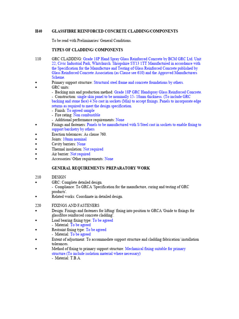 GRC Cladding Specification by BCM GRC Ltd | PDF | Concrete | Cement