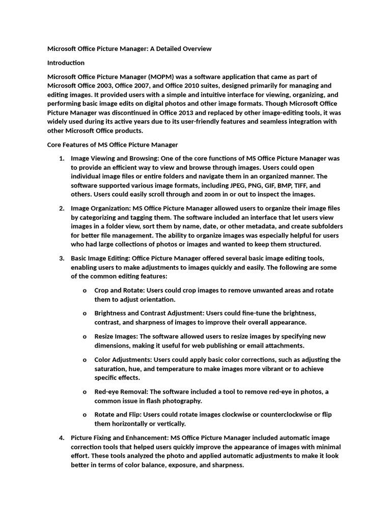 Microsoft Officer Picture Manager A Detailed Overview | PDF | Microsoft ...