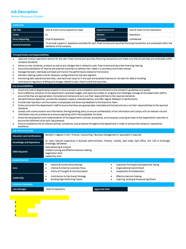 Cash Fixed Income Operations Head - JD and JS | PDF | Leadership ...