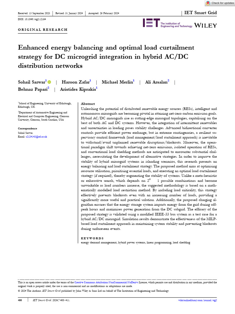 IET Smart Grid - 2024 - Sarwar - Enhanced Energy Balancing and Optimal ...