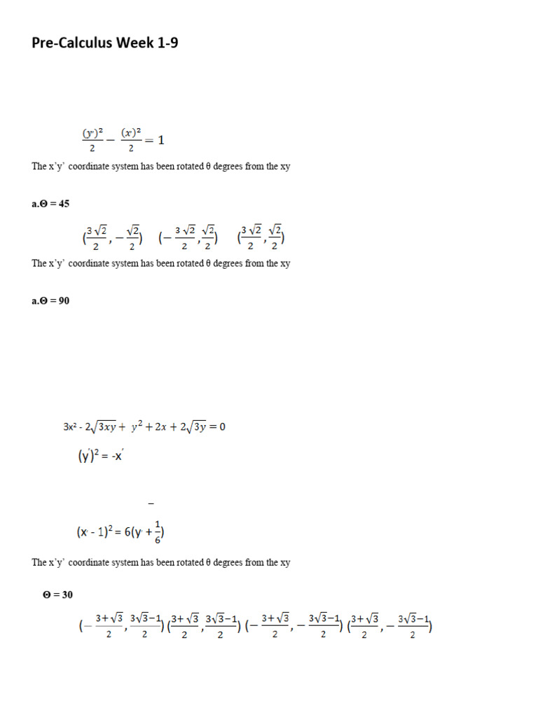 Pre Calculus Week 1-20 | PDF | Ellipse | Mathematical Concepts