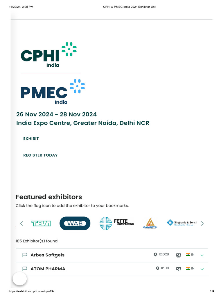 CPHI & PMEC India 2024 Exhibitor List | PDF