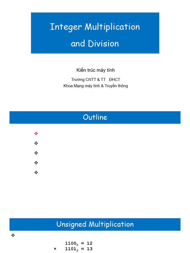 W12 - CT173 - Integer Multiplication and Division | PDF | Division ...