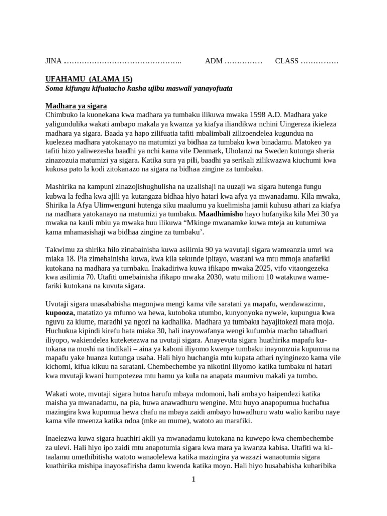 Kiswahili Form 1 1 | PDF