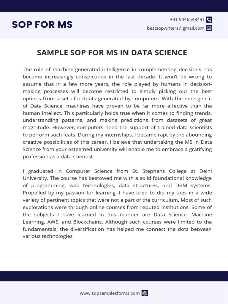 SOP for MS in Data Science | PDF | Cost Of Living | Data Science