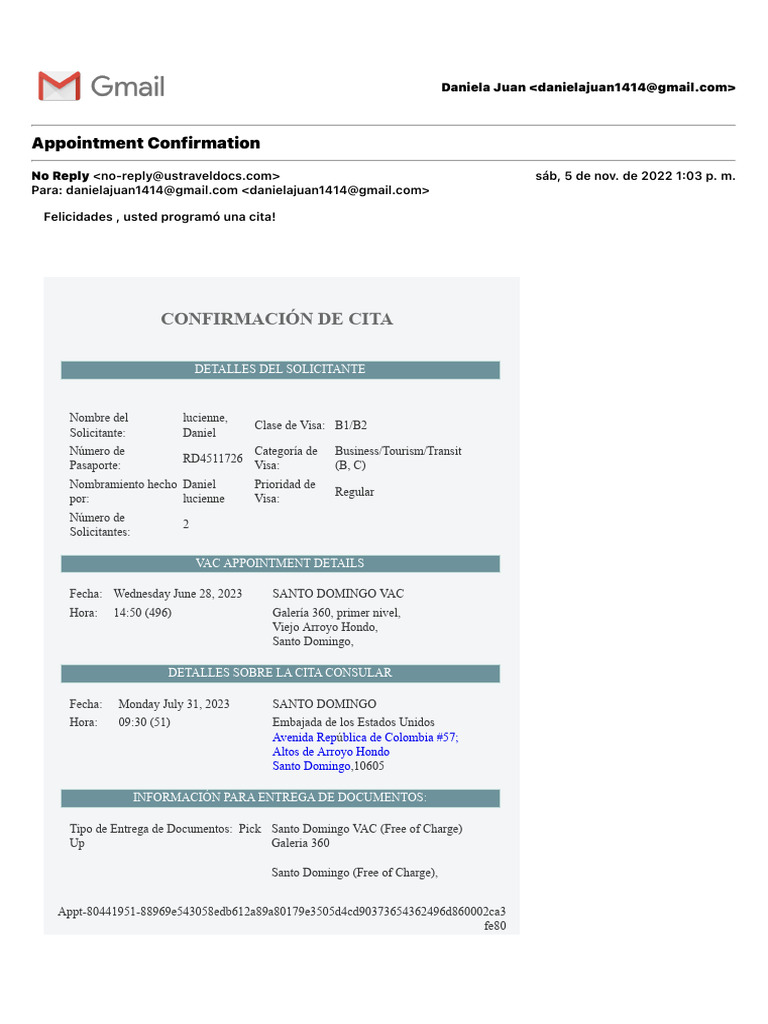 Appointment Confirmation | PDF | Visa de viaje