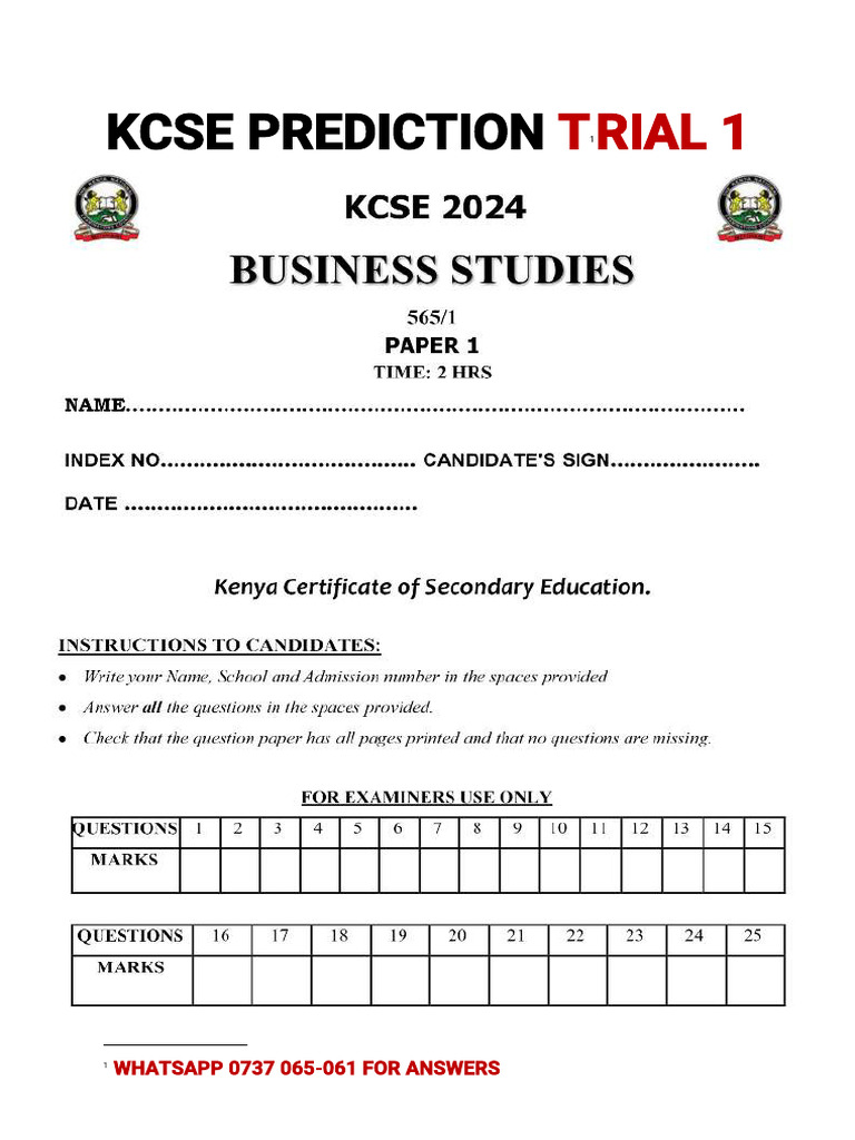 Business PP1-2 Kcse Prediction 2024 | PDF | Credit | Finance & Money Management