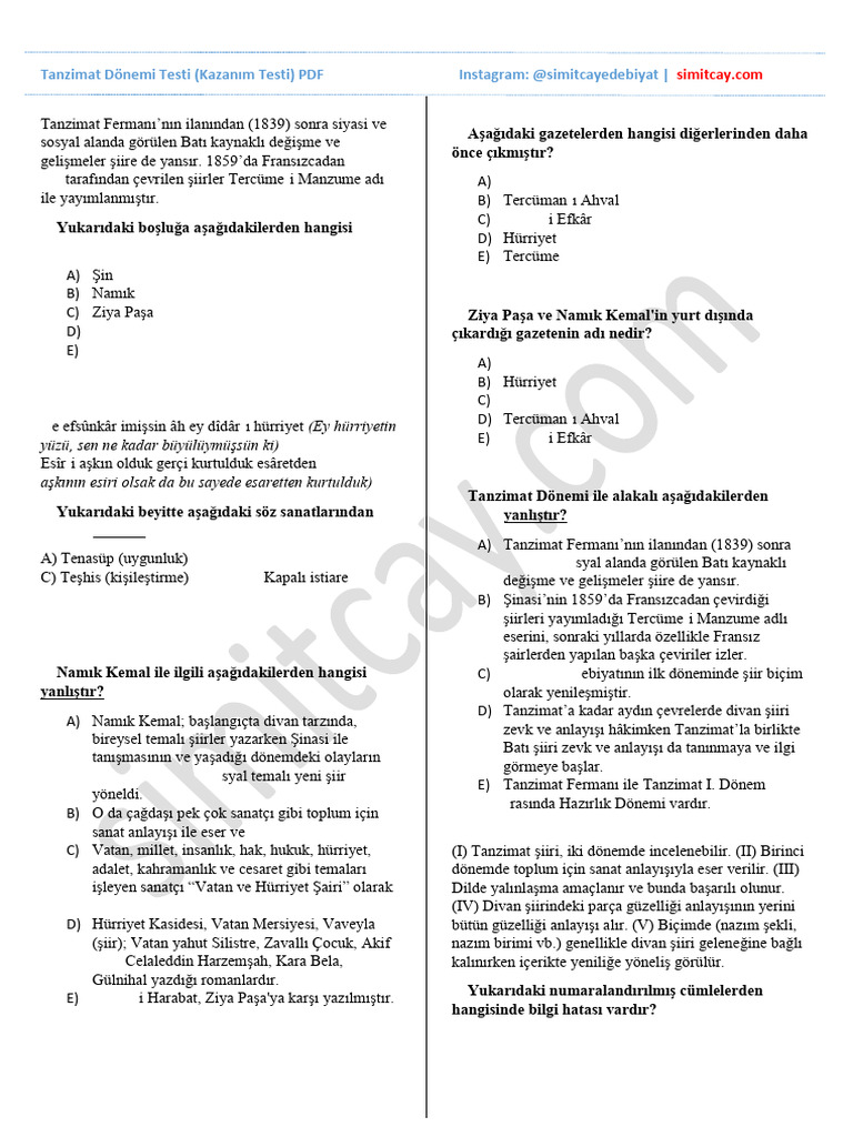 Tanzimat Donemi Testi | PDF