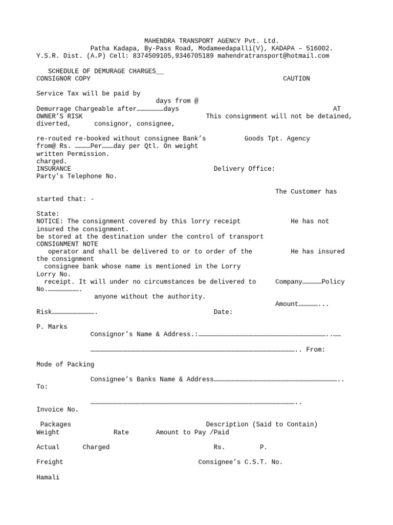 Transport Bill | PDF