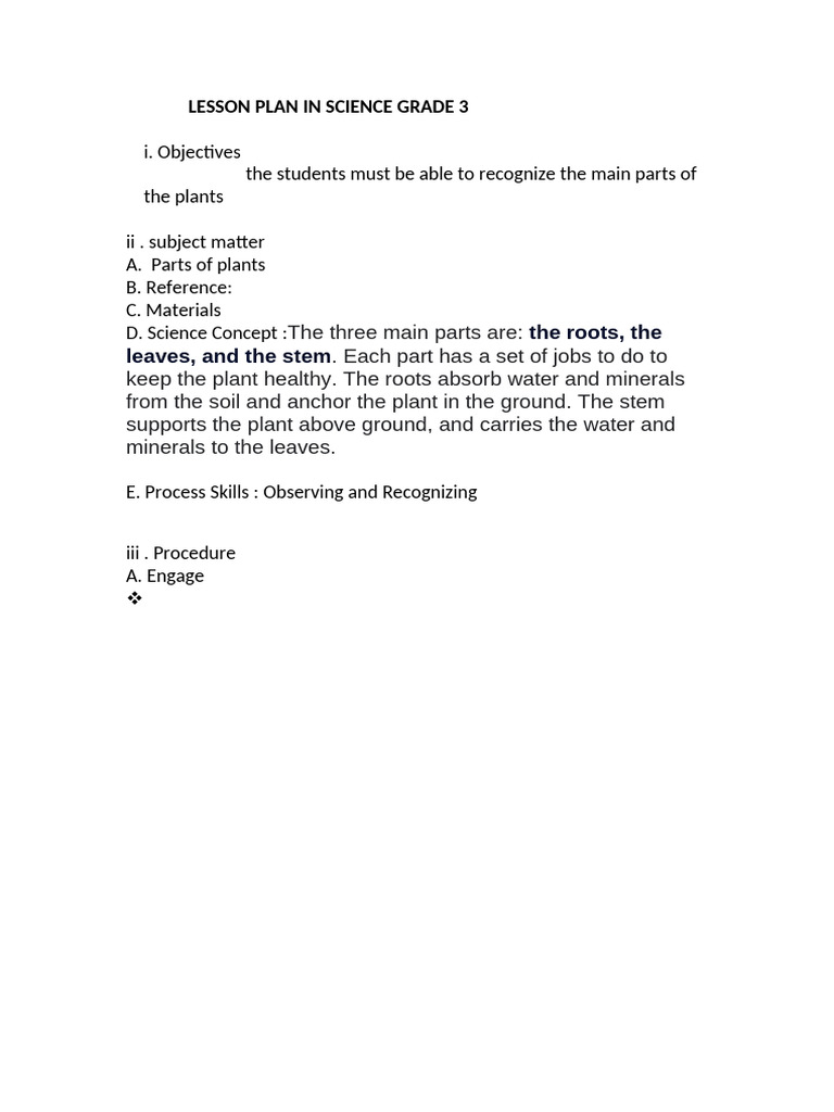 Lesson Plan in Science Grade 3 Christian Bravo Enso | PDF