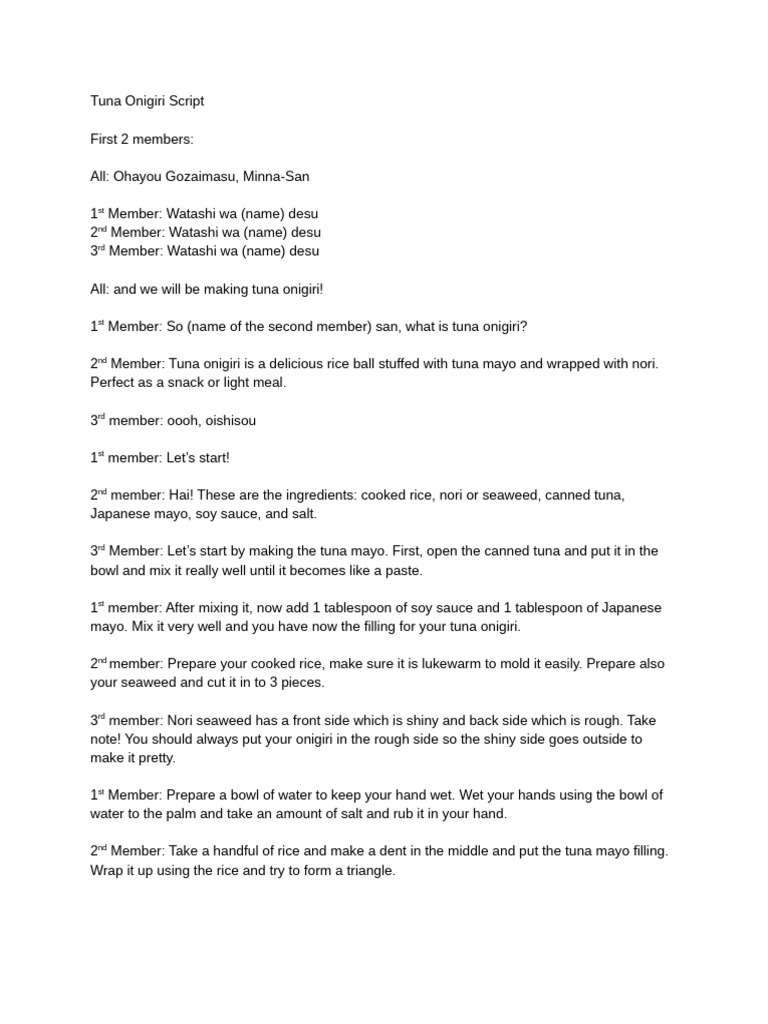 Script For Video | PDF | Cooking, Food & Wine | Foreign Language Studies