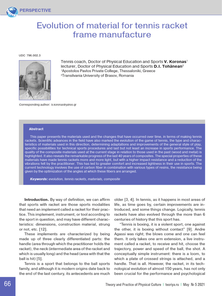 Evolution of Material For Tennis Racket Frame Manufacture | PDF ...