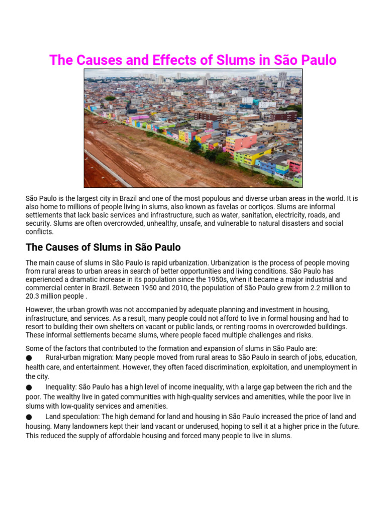 L7 - The Causes and Effects of Slums in S o Paulo | PDF | Slum | Poverty