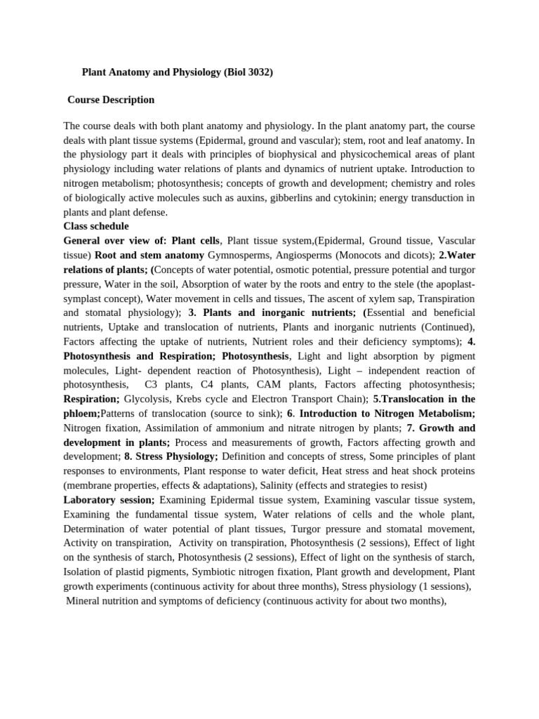 Plant Anatomy and Physiology | PDF | Plant Nutrition | Photosynthesis