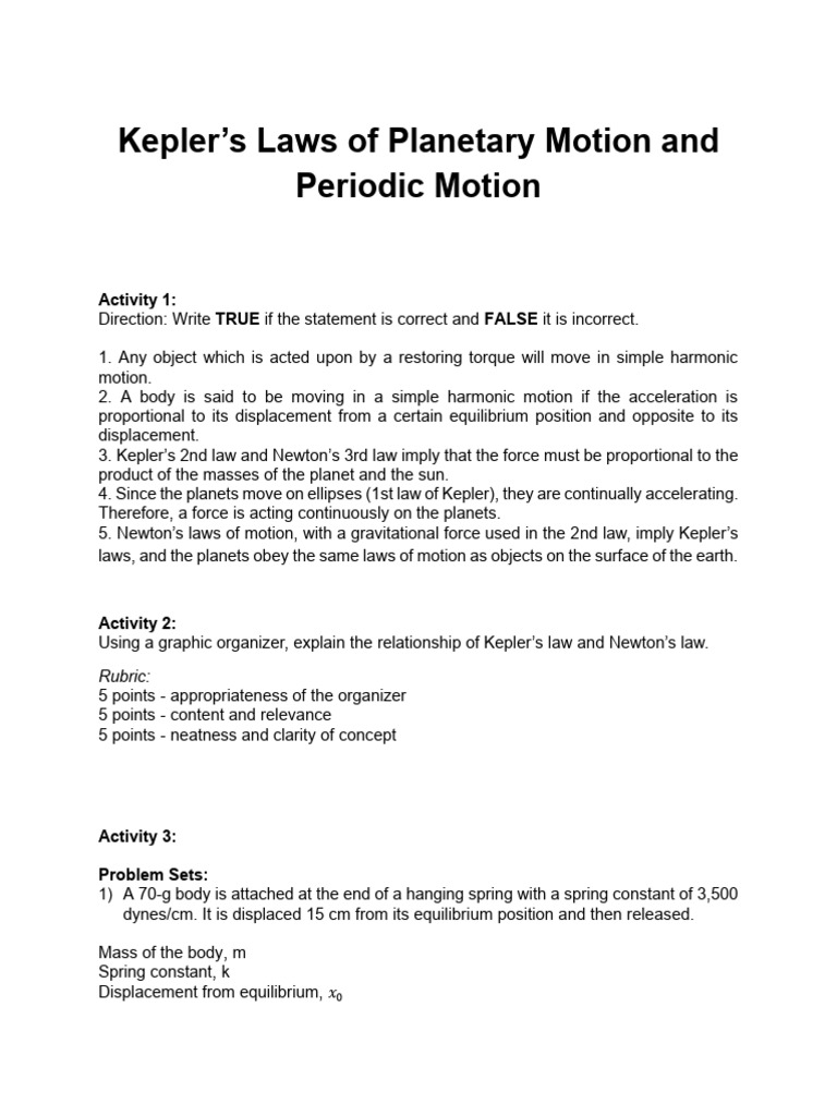 Keplers Laws of Planetary Motion and Periodic Motion | PDF | Force ...