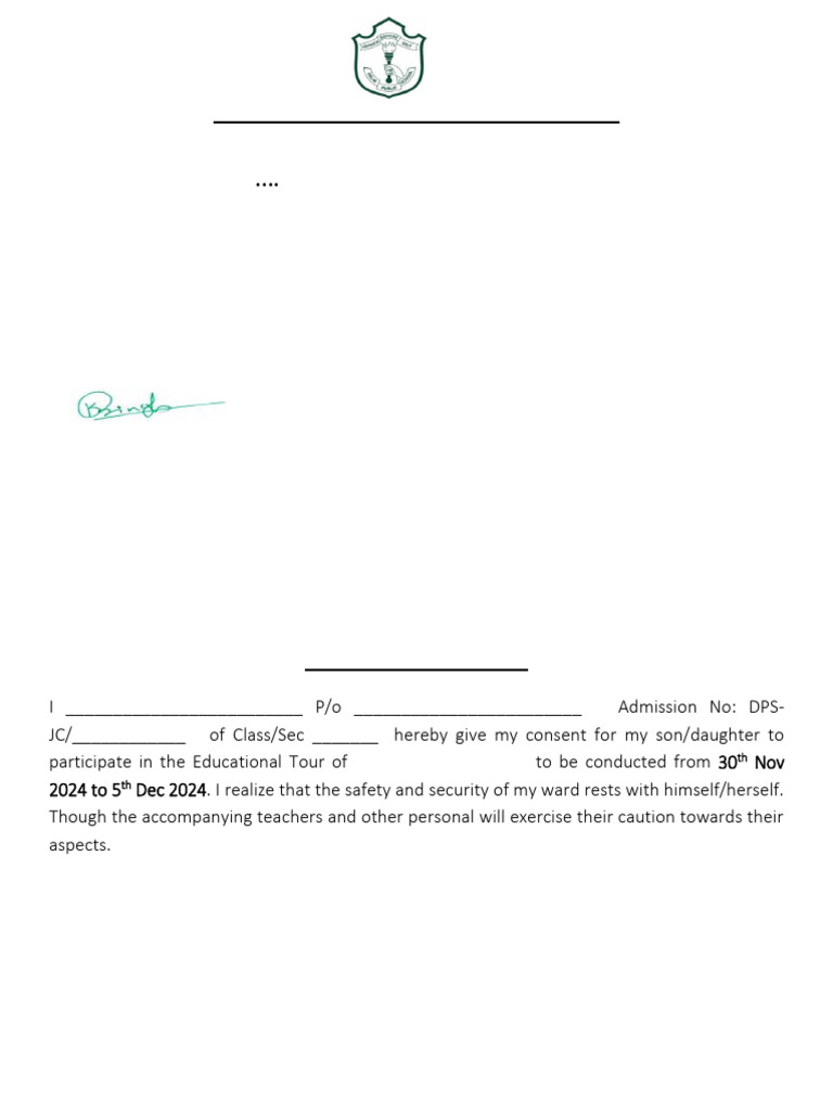 PC - 34 - Nainital - Consent For Educational Tour | PDF