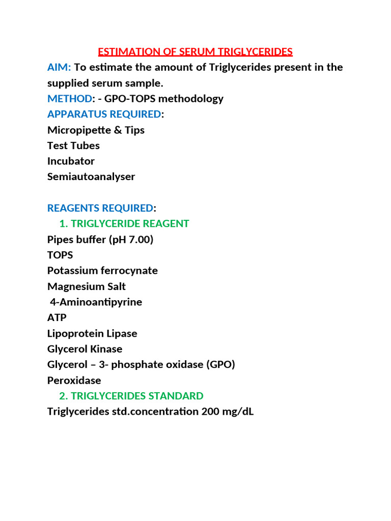 Estimation of Serum Triglycerides | PDF | Wellness