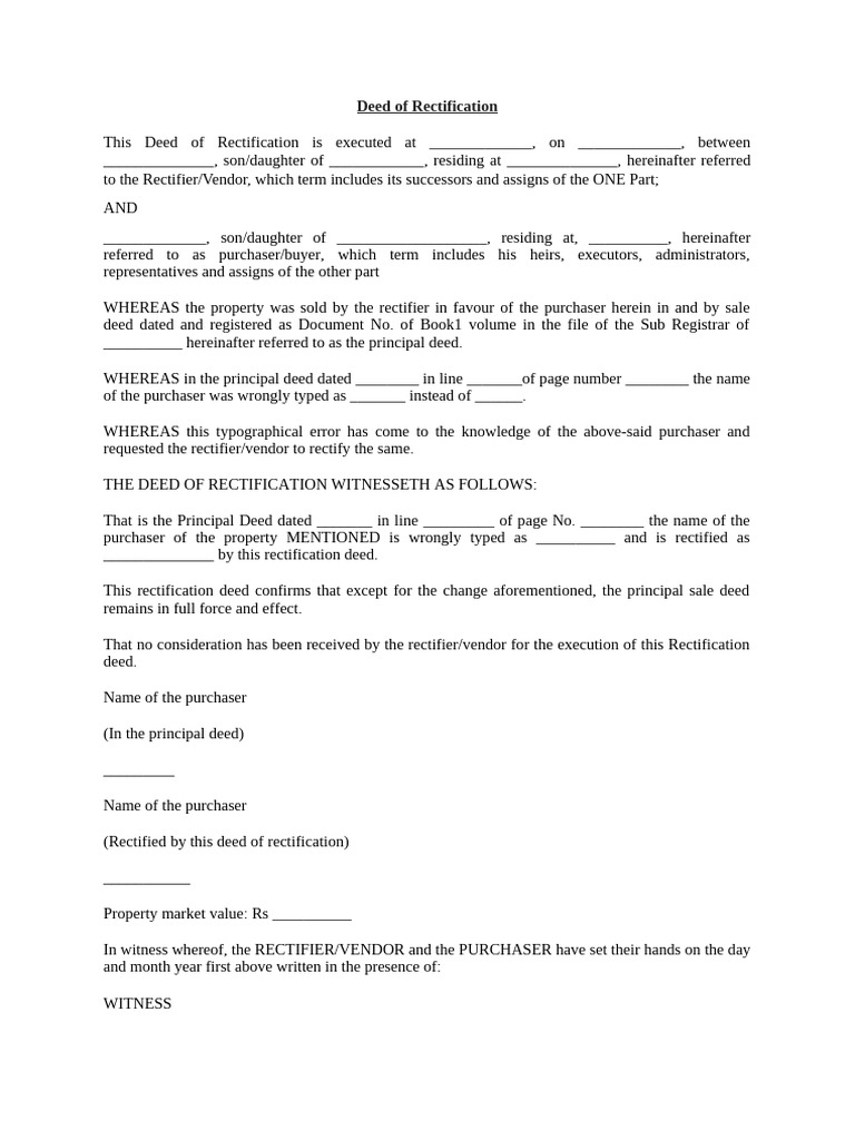 Deed of Rectification | PDF | Finance & Money Management