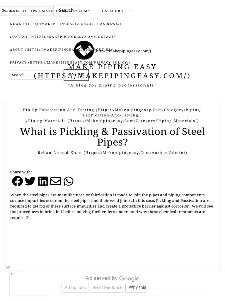 Pickling & Passivation of Steel Pipes | PDF | Metals | Chemistry