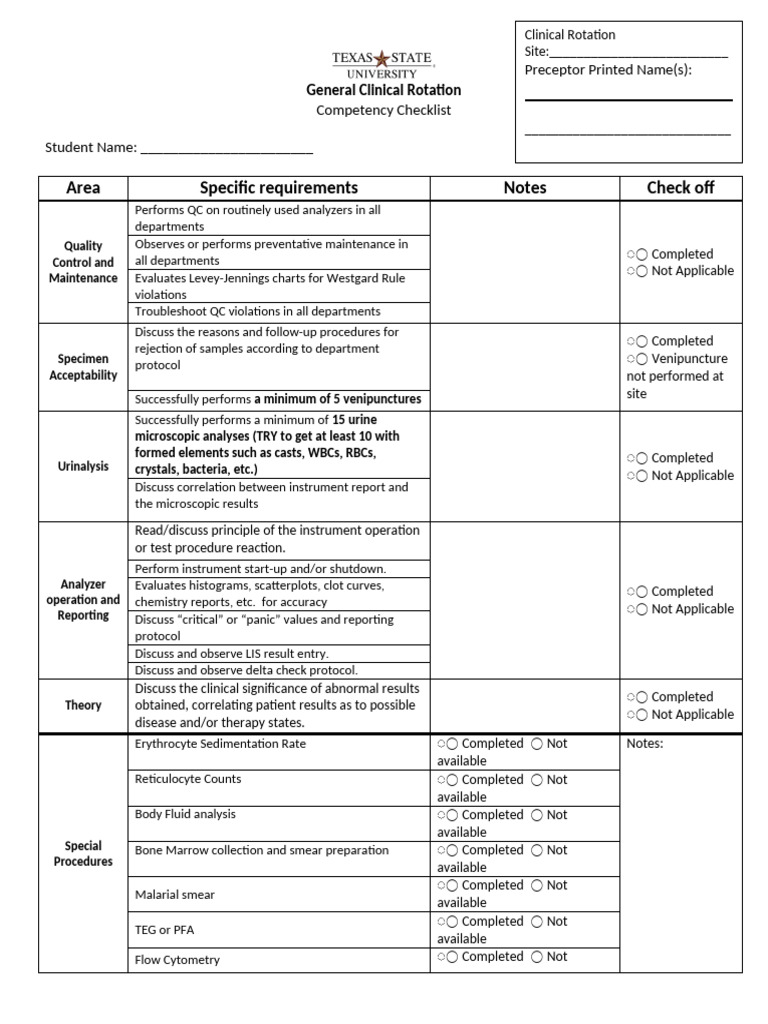 Gen Competency Checklist | PDF | Clinical Medicine | Medical Specialties