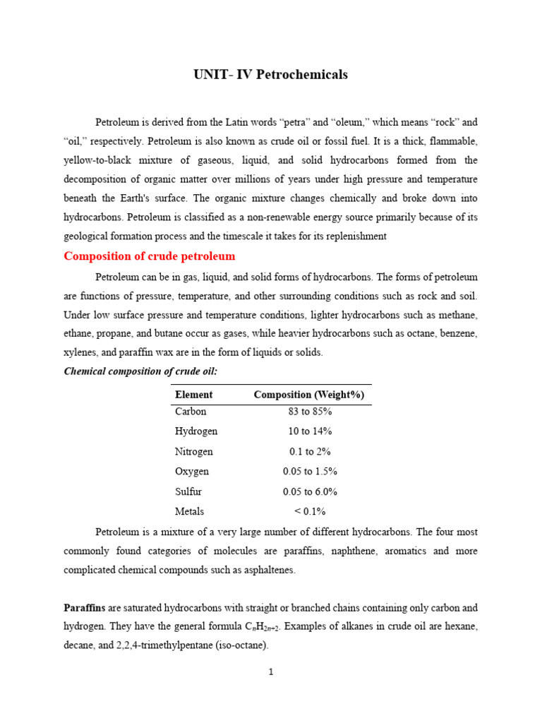 Unit IV Petrochemicals | PDF | Petroleum | Hydrocarbons